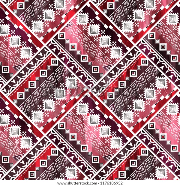 Seamless Ethnic Pattern Brown Red Background: стоковая иллюстрация ...
