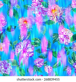 Seamless Floral Pattern Ikat Effect Beautiful Stock Illustration ...
