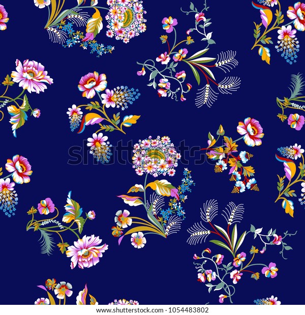 Seamless Floral Pattern Navy Background Stock Illustration 1054483802