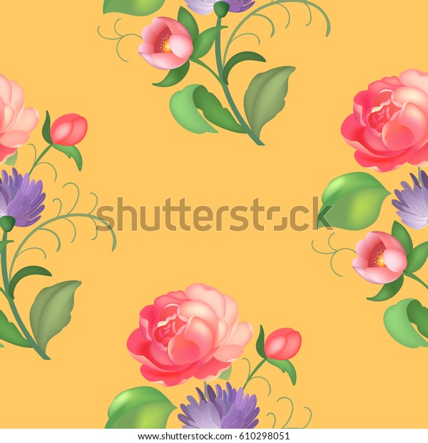 Seamless Flower Pattern Red Yellow Roses Stock Illustration 610298051 ...