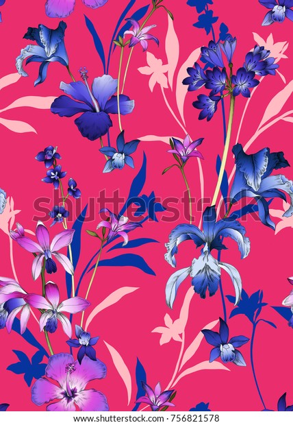 Seamless Graphical Tropical Flowers Pattern Bright Stock Illustration ... Seamless Graphical Tropical Flowers Pattern Bright Stock Illustration ...