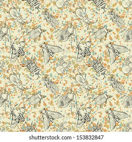 Seamless Insects Pattern On Splatter Background Stock Illustration ...