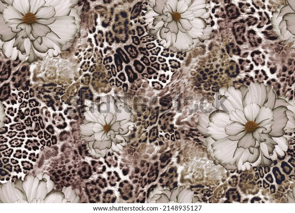Seamless Leopard Pattern Animal Print Flowers Stock Illustration ...
