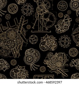 Seamless Linear Background Vintage Cogs Gears Stock Illustration ...