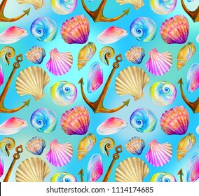 Set Seashells Conch Fan Shell Cockleshell Stock Illustration 1114176227