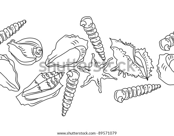 Seamless Ocean Contour Border Different Shells Stock Illustration 89571079