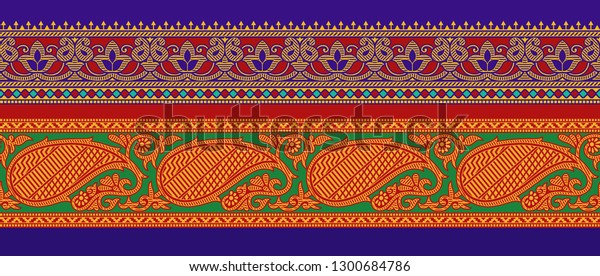 Seamless Paisley Border Pattern Stock Illustration 1300684786 ...