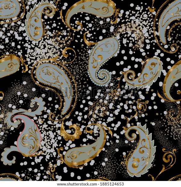 Seamless Paisley Pattern Design Background Stok İllüstrasyon 1885124653