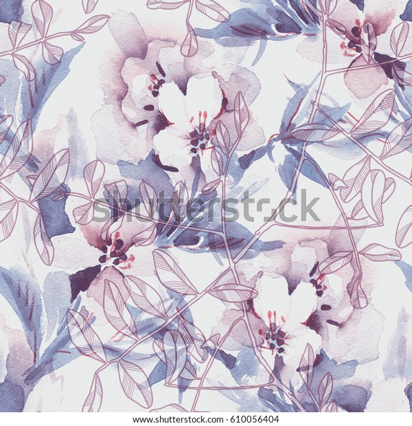 Seamless Pattern Apple Tree Flowers Hand Stock Illustration 610056404 ...