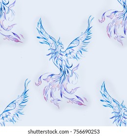 Seamless Pattern Beautiful Blue Phoenix On Stock Illustration 756690253 ...