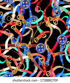 Seamless Pattern Belts Chain Textile Print Stock Illustration ...