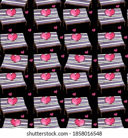 Seamless Pattern Benches Hearts Background On Stock Illustration ...