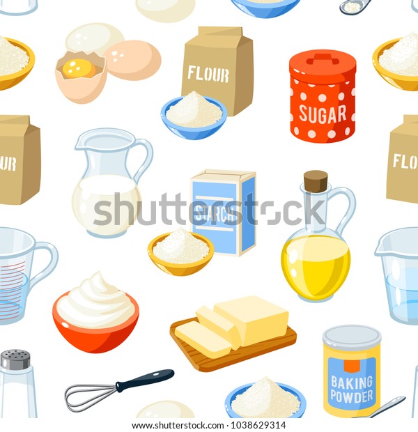 Seamless Pattern Cartoon Baking Ingredients Flour Stock Illustration ...
