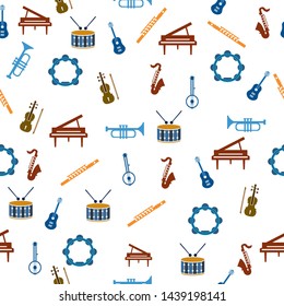 Seamless Pattern Colored Music Instruments Background Stock ...