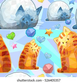 Seamless Pattern Cute Cartoon Polygon Cat Stock Illustration 526405357 ...