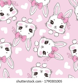 Seamless Pattern Cute Rabbit Pink Bow Stock Illustration 1790301005 ...