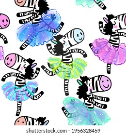 Seamless Pattern Dancing Zebras Multicolored Ballet Stock Illustration ...