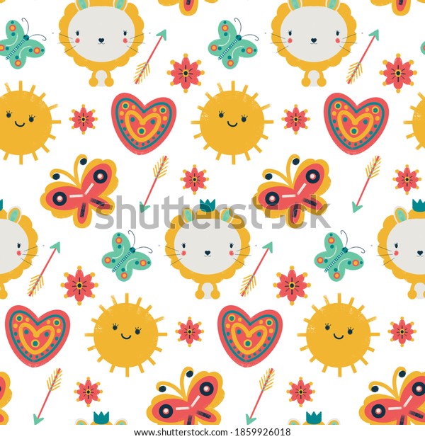 Seamless Pattern Design Fabric Lion Sun Stock Illustration 1859926018 ...