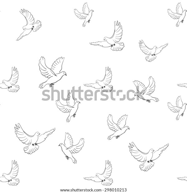 Seamless Pattern Doves Line Art Style Stock Illustration 298010213 ...