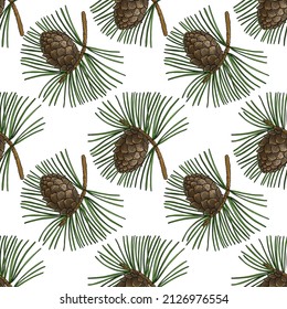 Seamless Pattern Drawing Branch Cedar White Stock Illustration ...