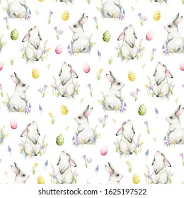 Cute Bunny Seamless Pattern Rabbit Watercolor Stock Illustration 610138193
