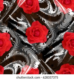 Seamless Pattern Flowers Waves Roses On Stock Illustration 628337375 ...