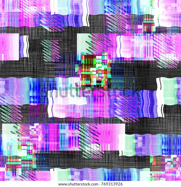 Seamless Pattern Glitched Design Cyberpunk Background Stock ...