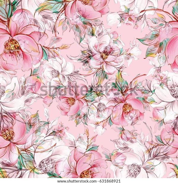 Seamless Pattern Graceful Roses Buds F Stock Illustration 631868921 ...