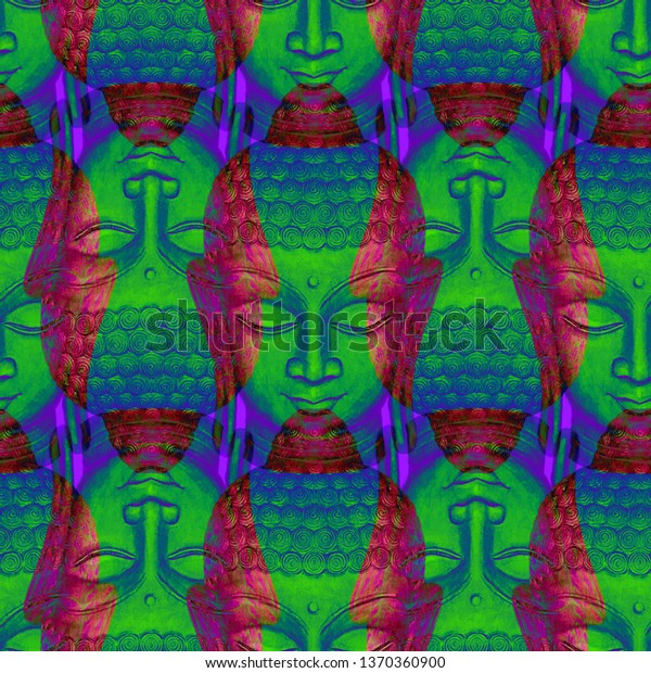 Seamless Pattern Head Lord Buddha Psychedelic Stock Illustration ...