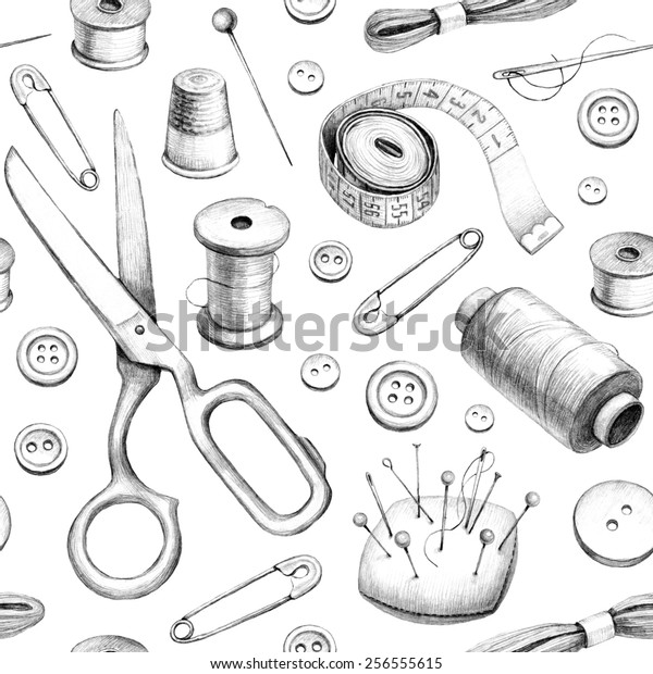 Seamless Pattern Illustrations Sewing Tools Stock Illustration ...