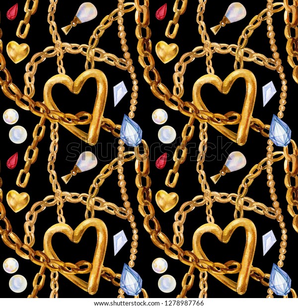 Seamless Pattern On Black Background Gold Stock Illustration 1278987766