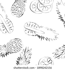 Seamless Pattern Outline Pineapple Isolated On Stock Illustration ...