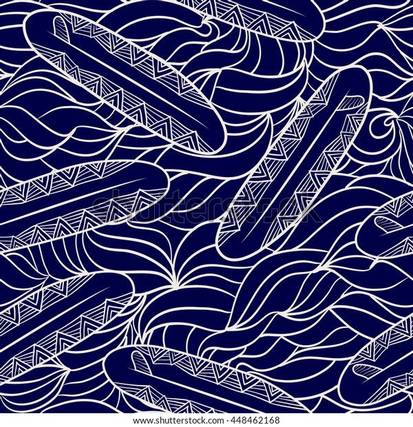 Seamless Pattern Outlines Doodle Graphic Wave Stock Illustration ...