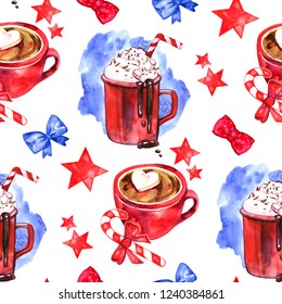 Seamless Pattern Red Cocoa Cups Chocolate Stock Illustration 1240384861 ...
