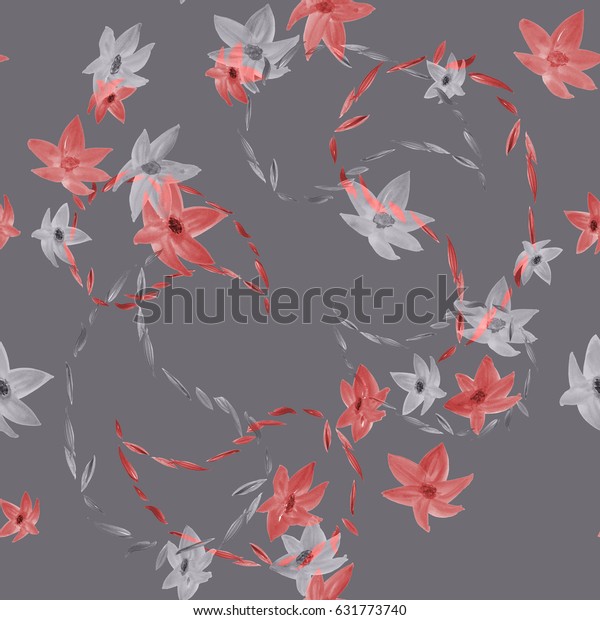 Seamless Pattern Red Gray Flowers Paisley Stock Illustration 631773740