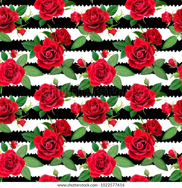 Seamless Pattern Red Roses Black White Stock Illustration 1022577616