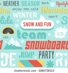 Seamless Pattern Snowboarding Stuff Words Flat Stock Illustration ...