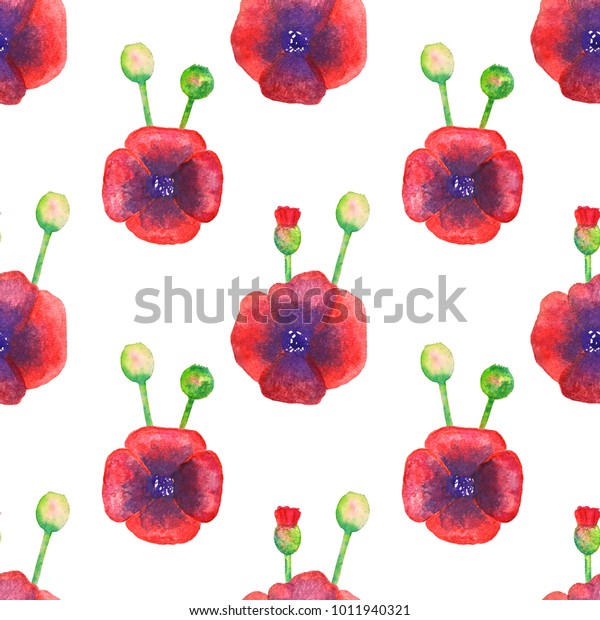 Seamless Pattern Stylized Poppies Isolated On Stock Illustration 1011940321