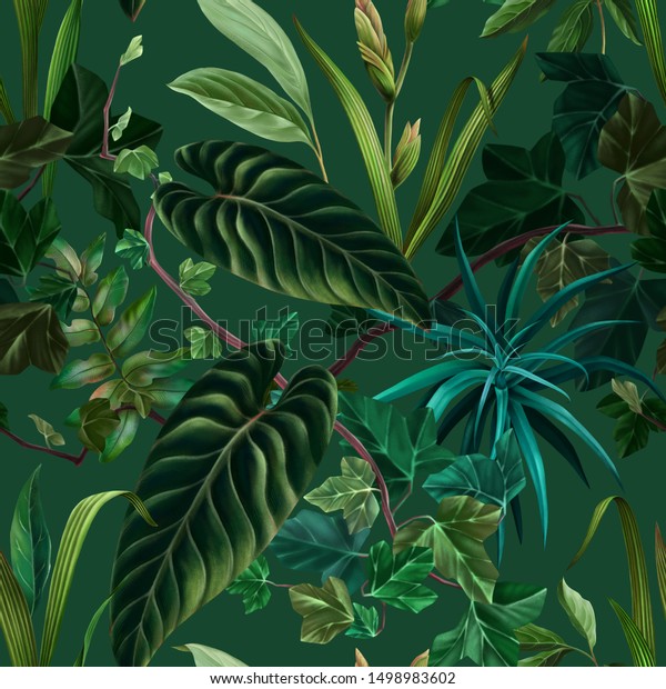 Seamless Pattern Tropical Forest Rainforest Exotic Stock Illustration ...