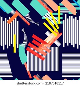 Seamless Pattern Various Stripes Geometric Shapes Stock Illustration ...