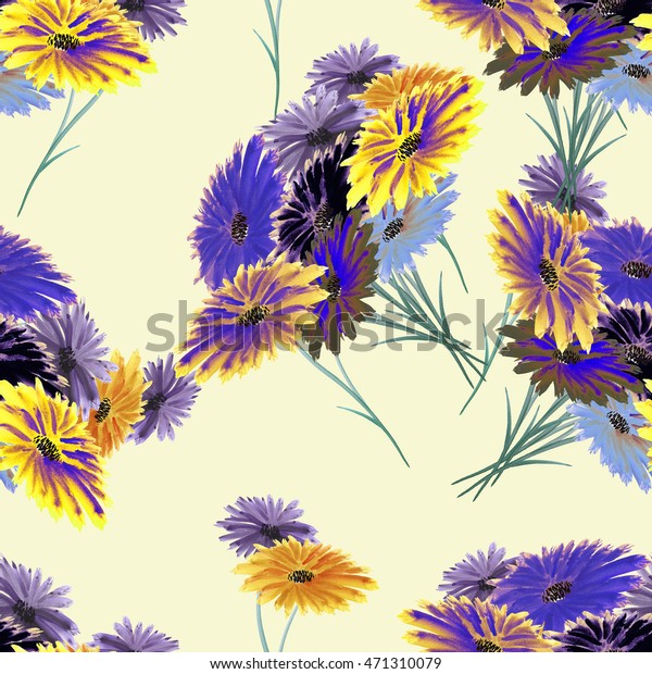 Seamless Pattern Wild Purple Yellow Orange Stock Illustration 471310079