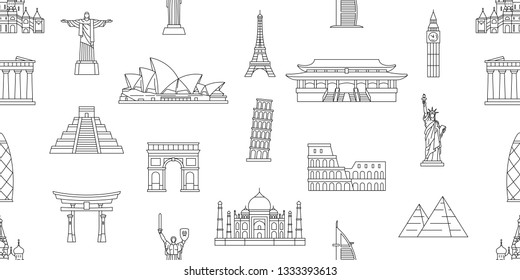 Seamless Pattern World Monuments Isolated On Stock Illustration ...