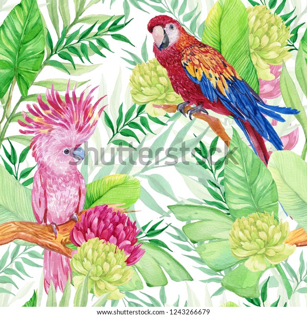 Seamless Patterns Textile Design Tropical Flowers: ilustrações stock ...