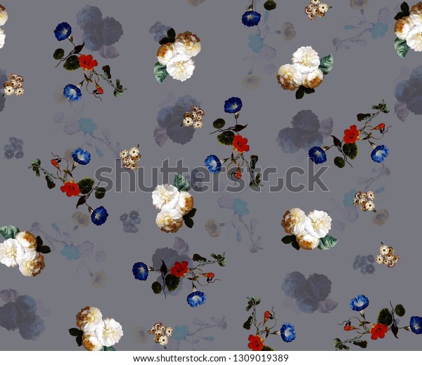 Seamless Random Flower Material Digital Pattern Stock Illustration ...