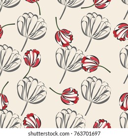 Seamless Retro 1940s Pattern Flowers Cute Stock Illustration 763701697