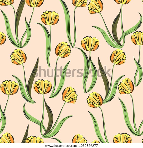 Seamless Retro 1940s Pattern Flowers Cute Stock Illustration 1030329277