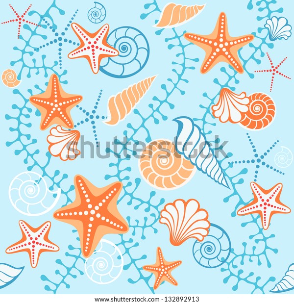 Seamless Sea Pattern Light Blue Background Stock Illustration 132892913