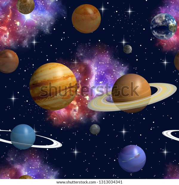 Seamless Space Galaxy Printplanet Pattern Illustration Stock ...