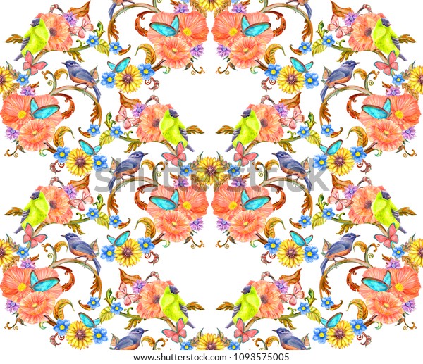 Seamless Texture Fancy Floral Pattern Watercolor Stock Illustration ...