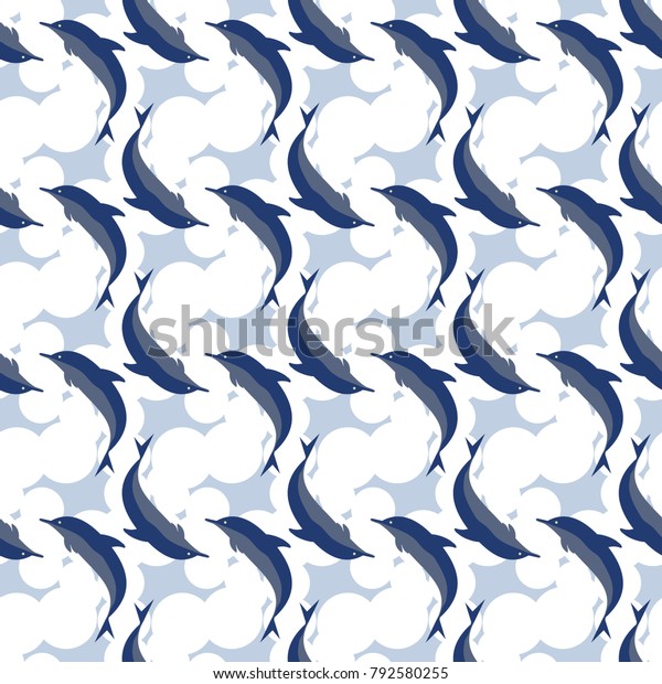 Seamless Texture Flock Dolphins Under Water Stock Illustration 792580255